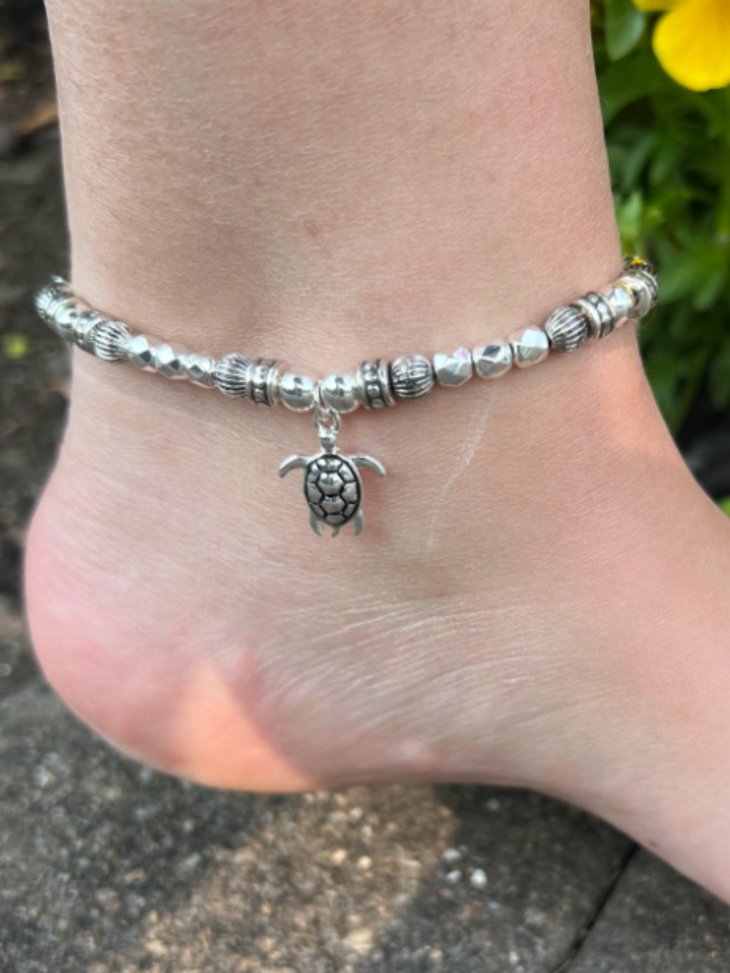 Silver Bali Bead Turtle Anklet – Wild Magnolia